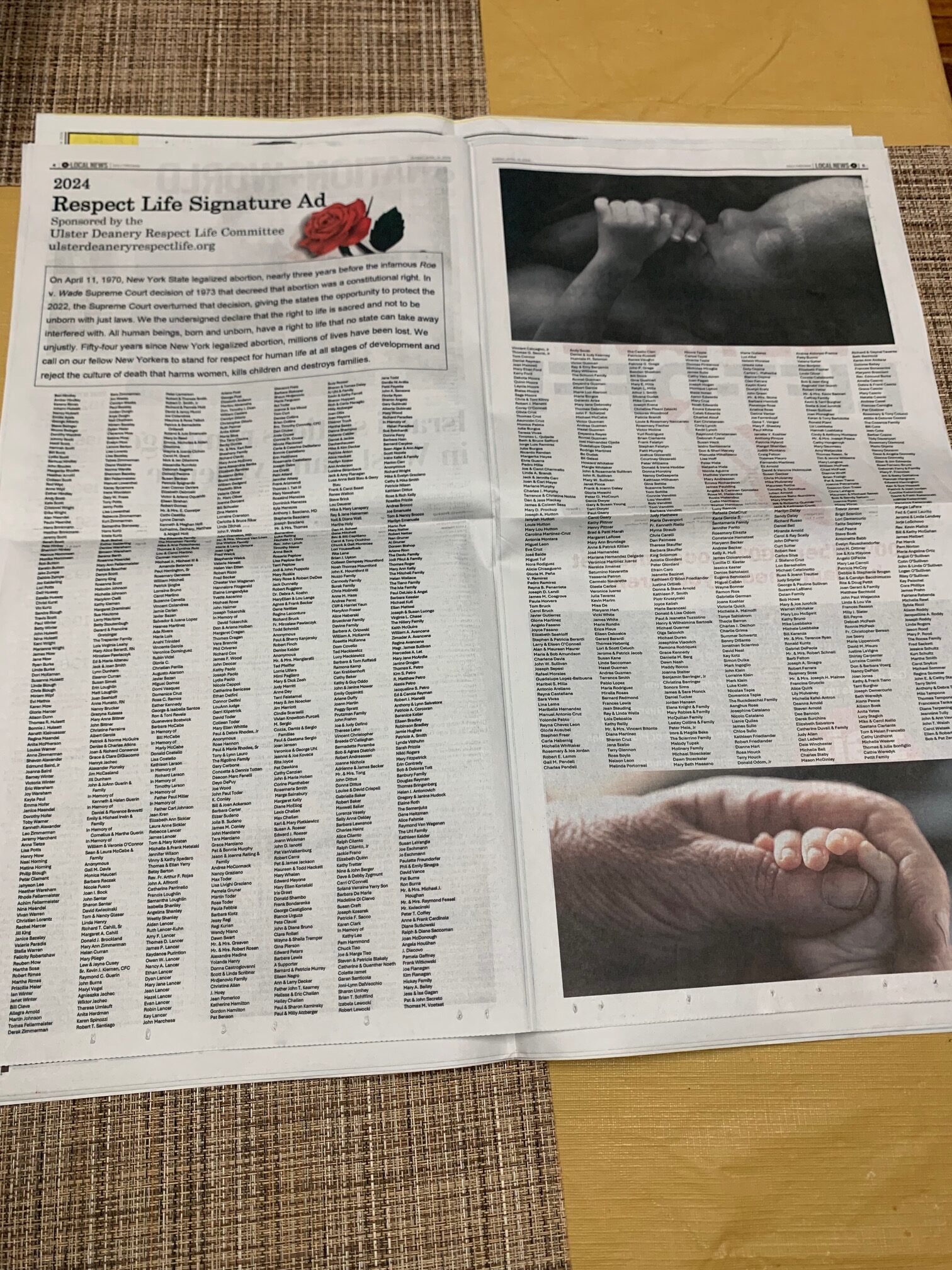 Annual Pro-Life Signature Ad in Daily Freeman (Kingston) Fills Two ...